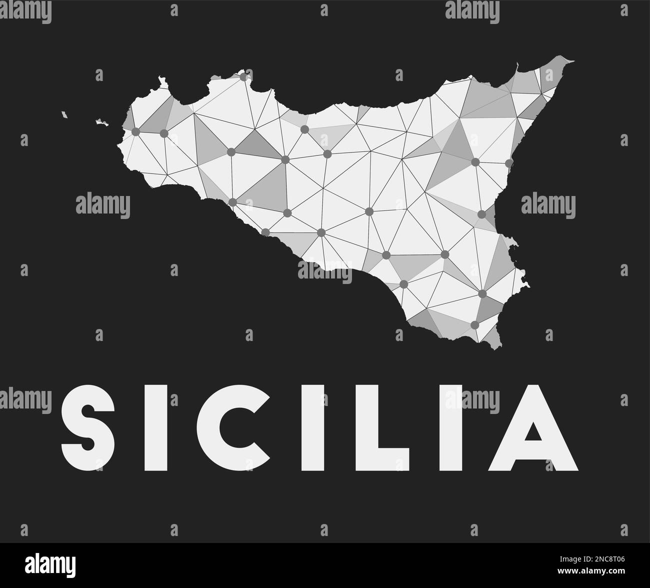 Sicilia Communication Network Map Of Island Sicilia Trendy Geometric Design On Dark
