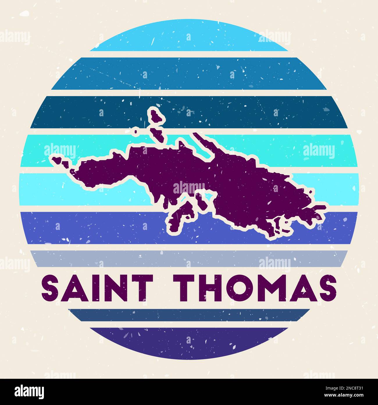 Saint Thomas logo. Sign with the map of the island and colored stripes ...