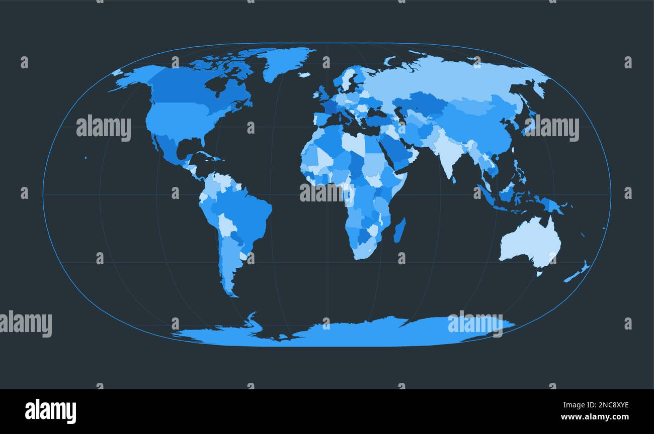 World Map. Natural Earth II projection. Futuristic world illustration ...