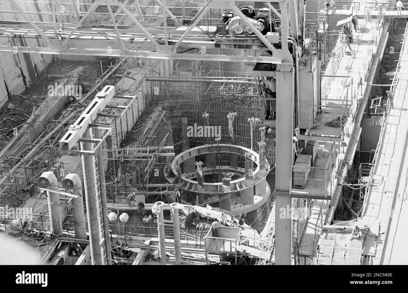 A close-up of the round shaped base being built for one of the 12 ...