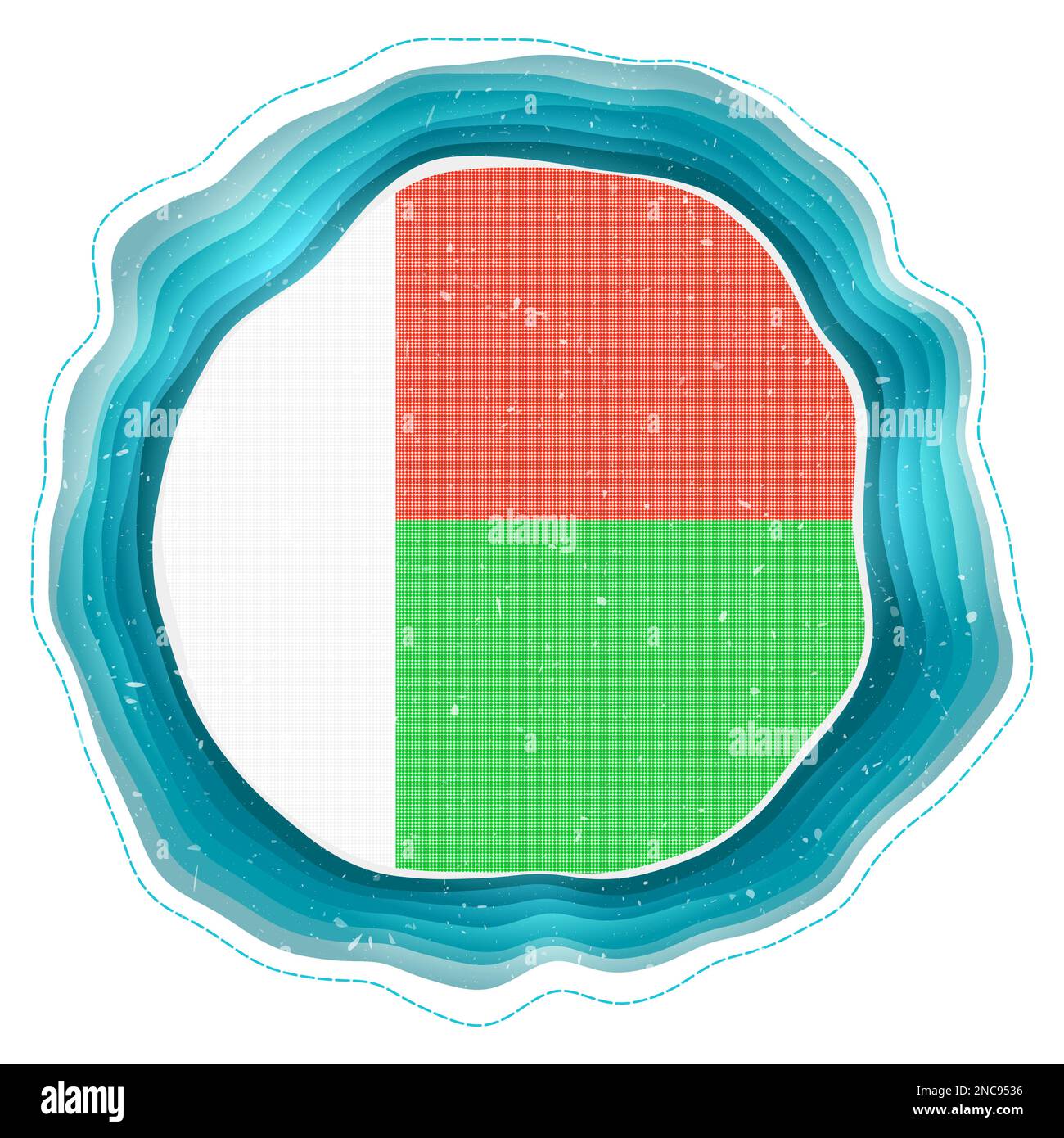 Madagascar flag in frame. Badge of the country. Layered circular sign ...