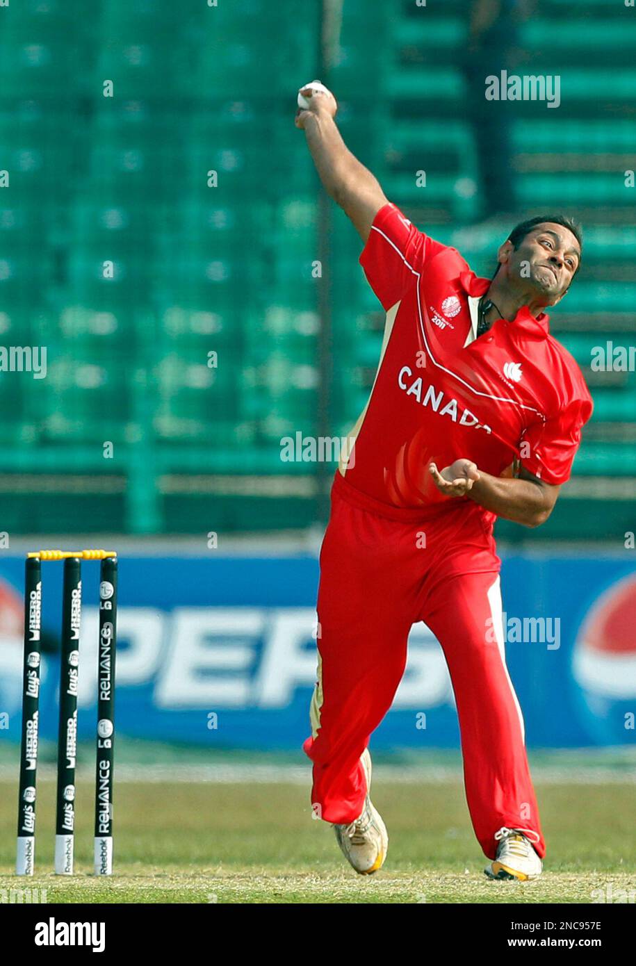 Canadian cricketer Khurram Chohan bowls against England's captain ...