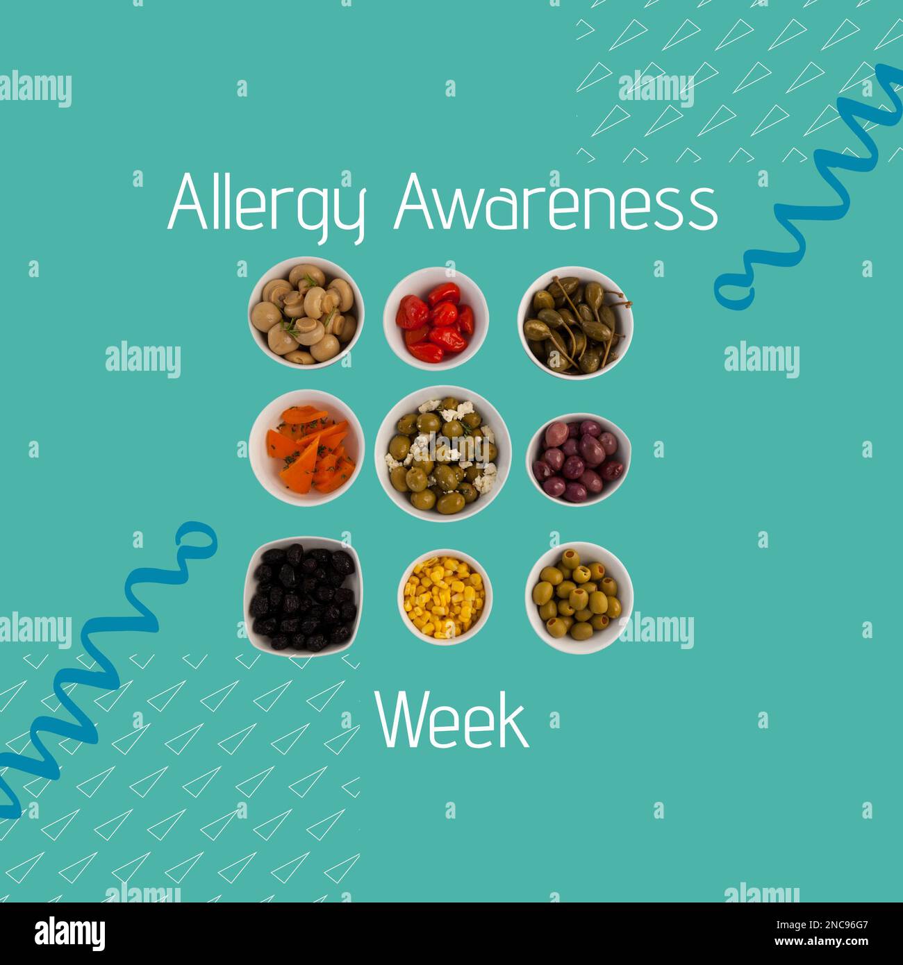 Composition of allergy awareness week text over bowls with food ...