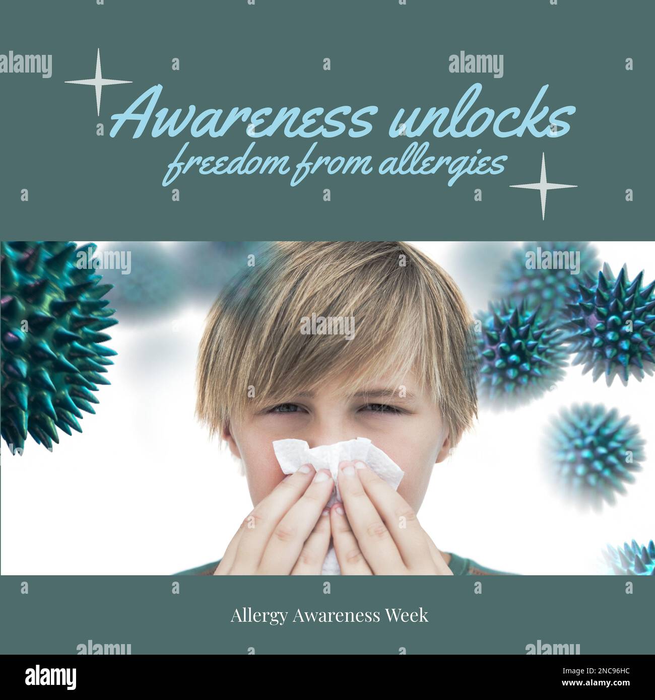 Composition of allergy awareness week text over caucasian boy holding ...