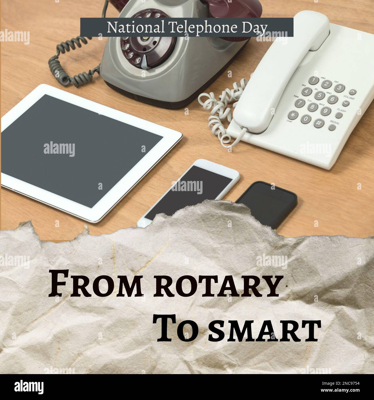 Composition of national telephone day text over retro phones ...