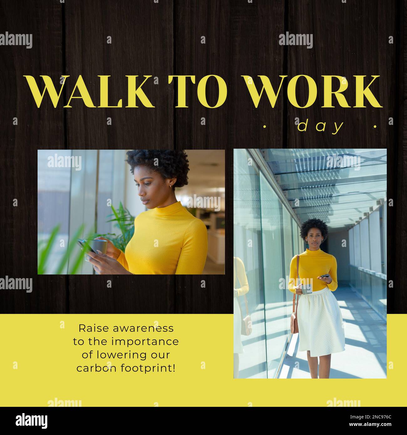 Composition of walk to work day text and african american businesswoman ...