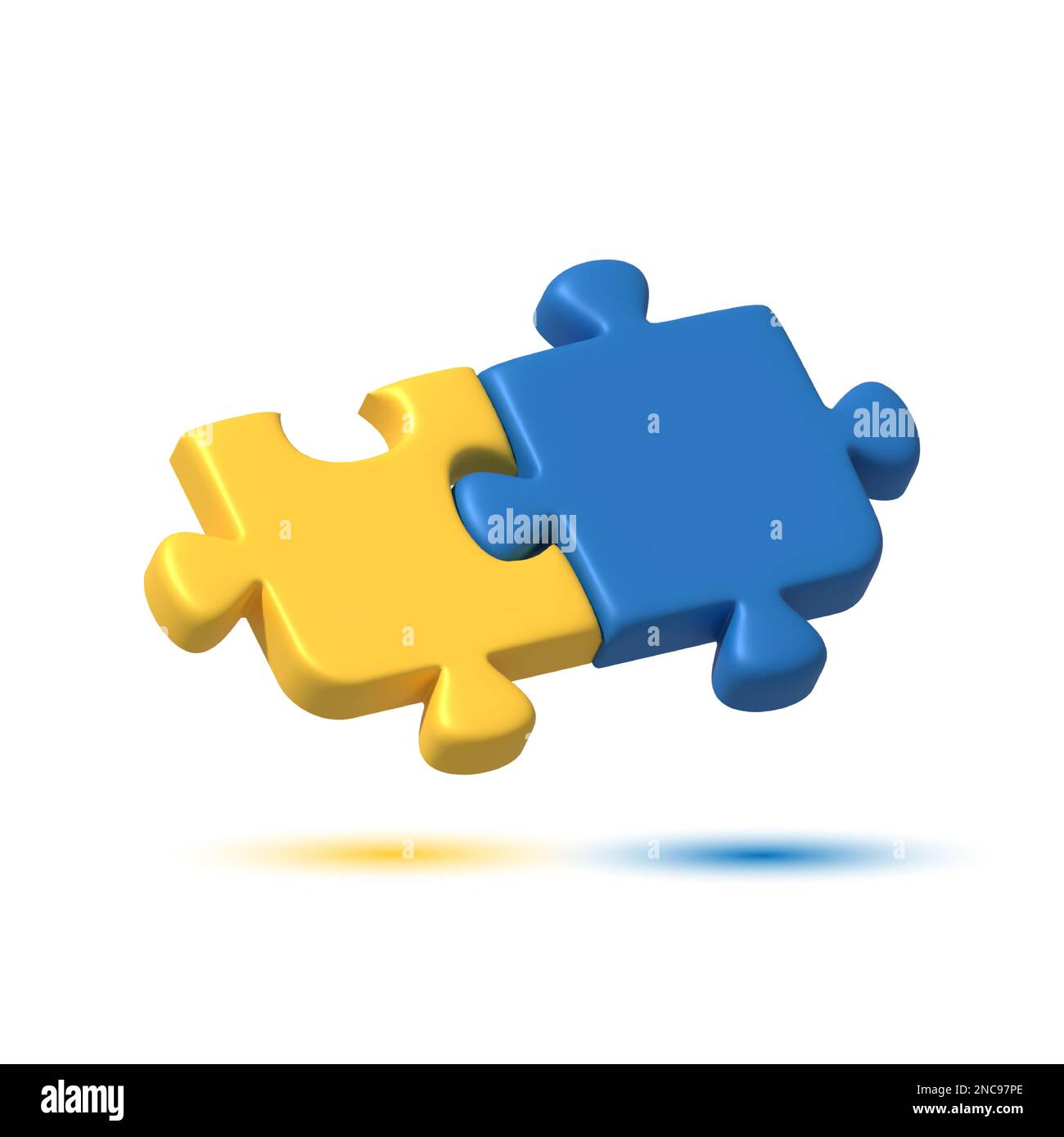 3d render, blue and yellow puzzle game isolated on white background ...