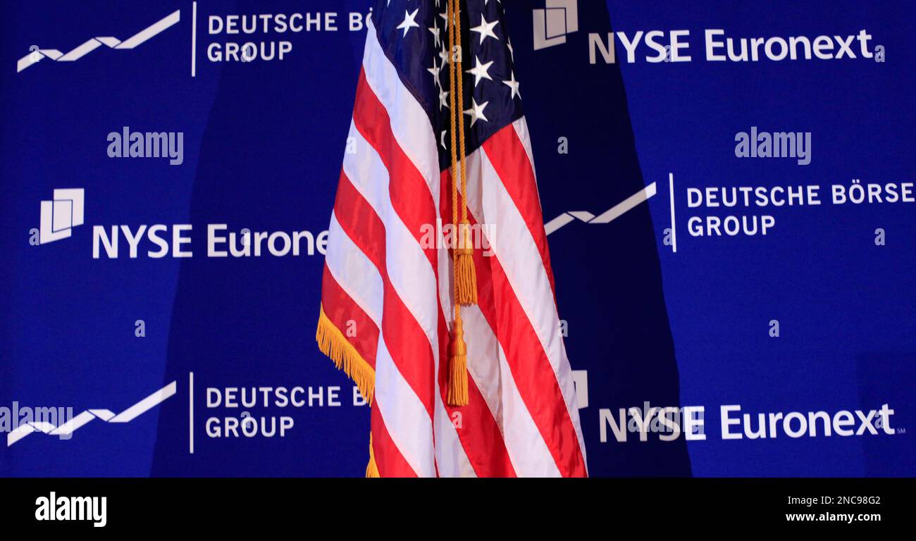 The logos of NYSE Euronext and Deutsche Borse are shown with an ...