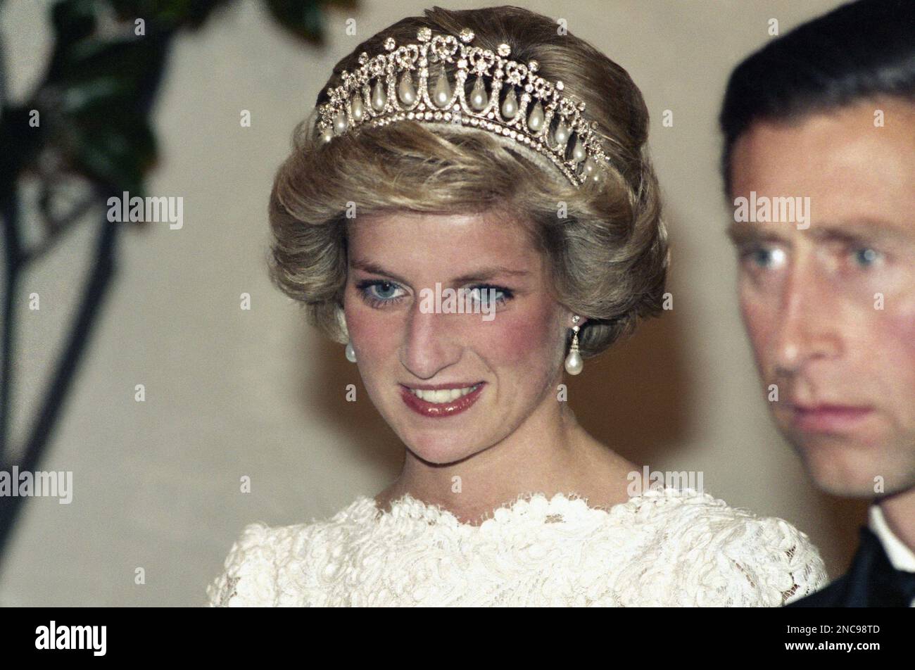 Princess Diana flashes a royal smile before a dinner at the British ...