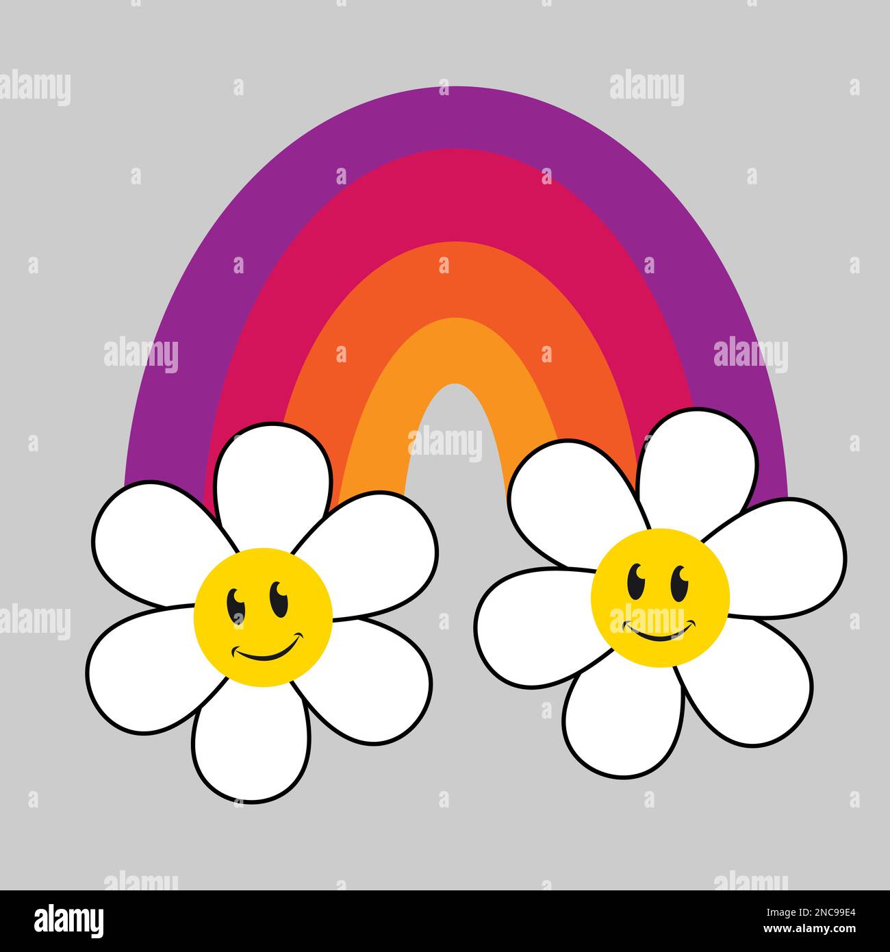 Retro Groovy Rainbow with daisy flower graphic element isolated vector ... Retro Groovy Rainbow with daisy flower graphic element isolated vector ...