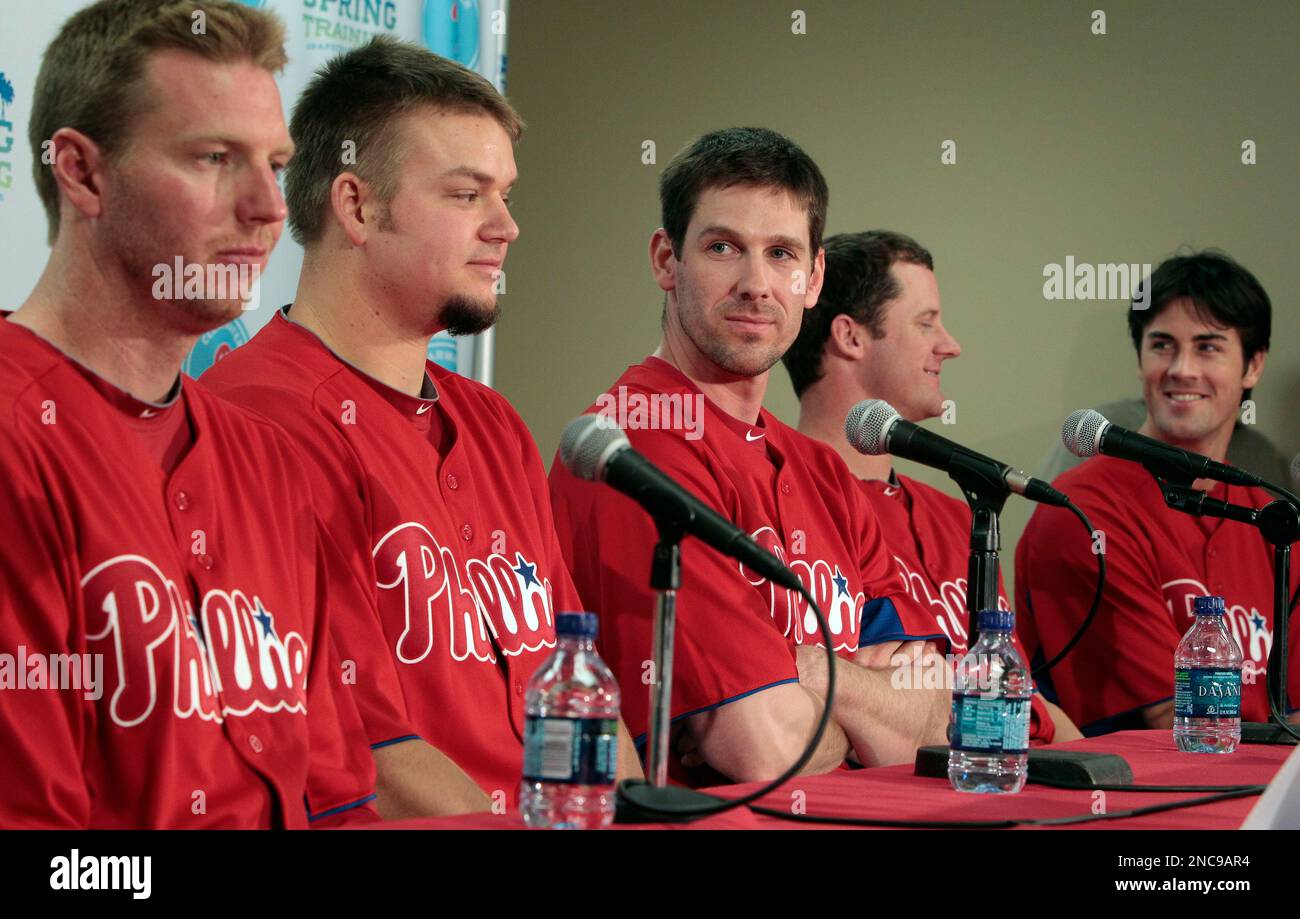 Philadelphia Phillies, from left, Roy Halladay, Joe Blanton, Cliff Lee ...