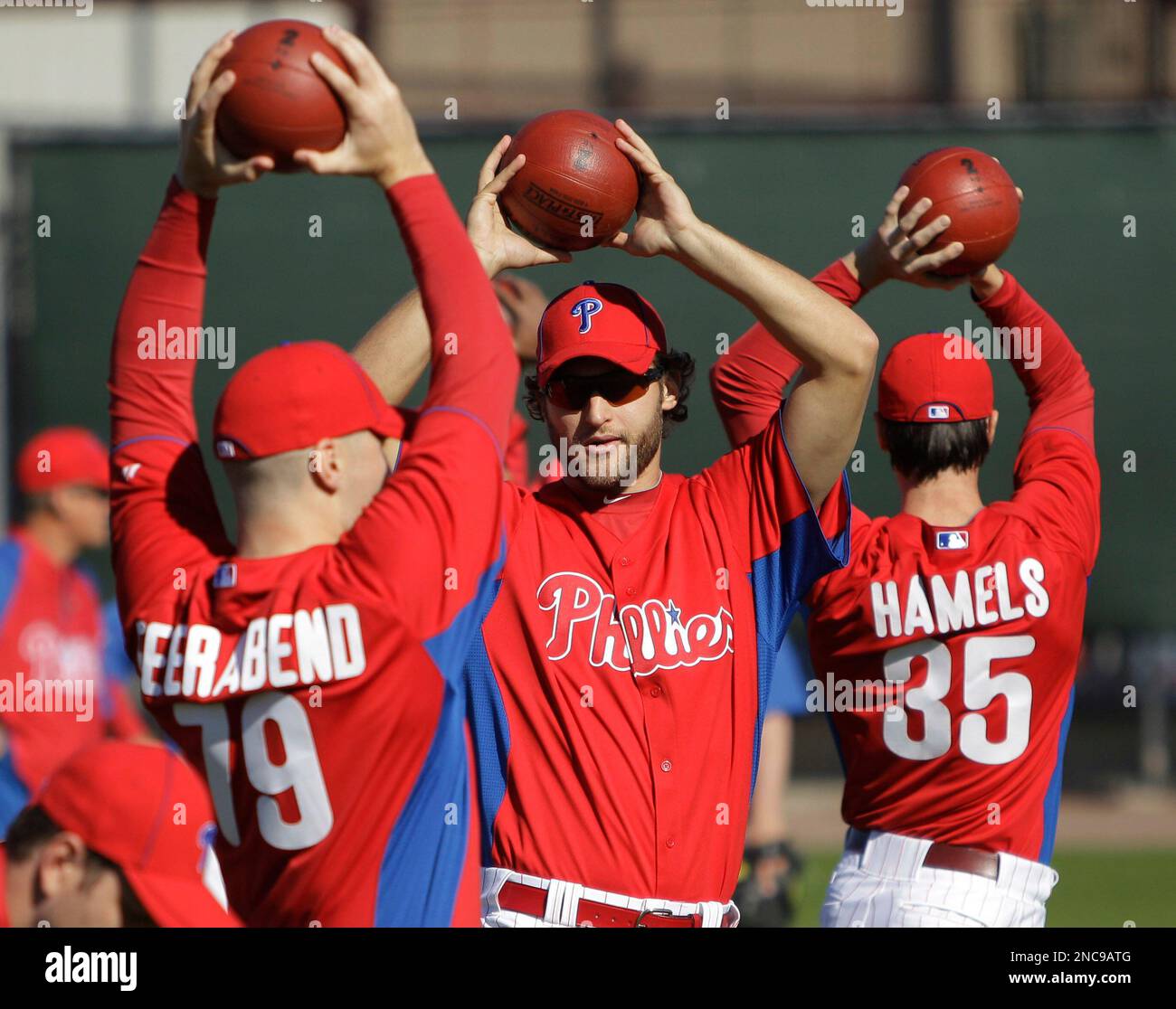 Philadelphia Phillies non-roster invitee Michael Schwimer, center ...