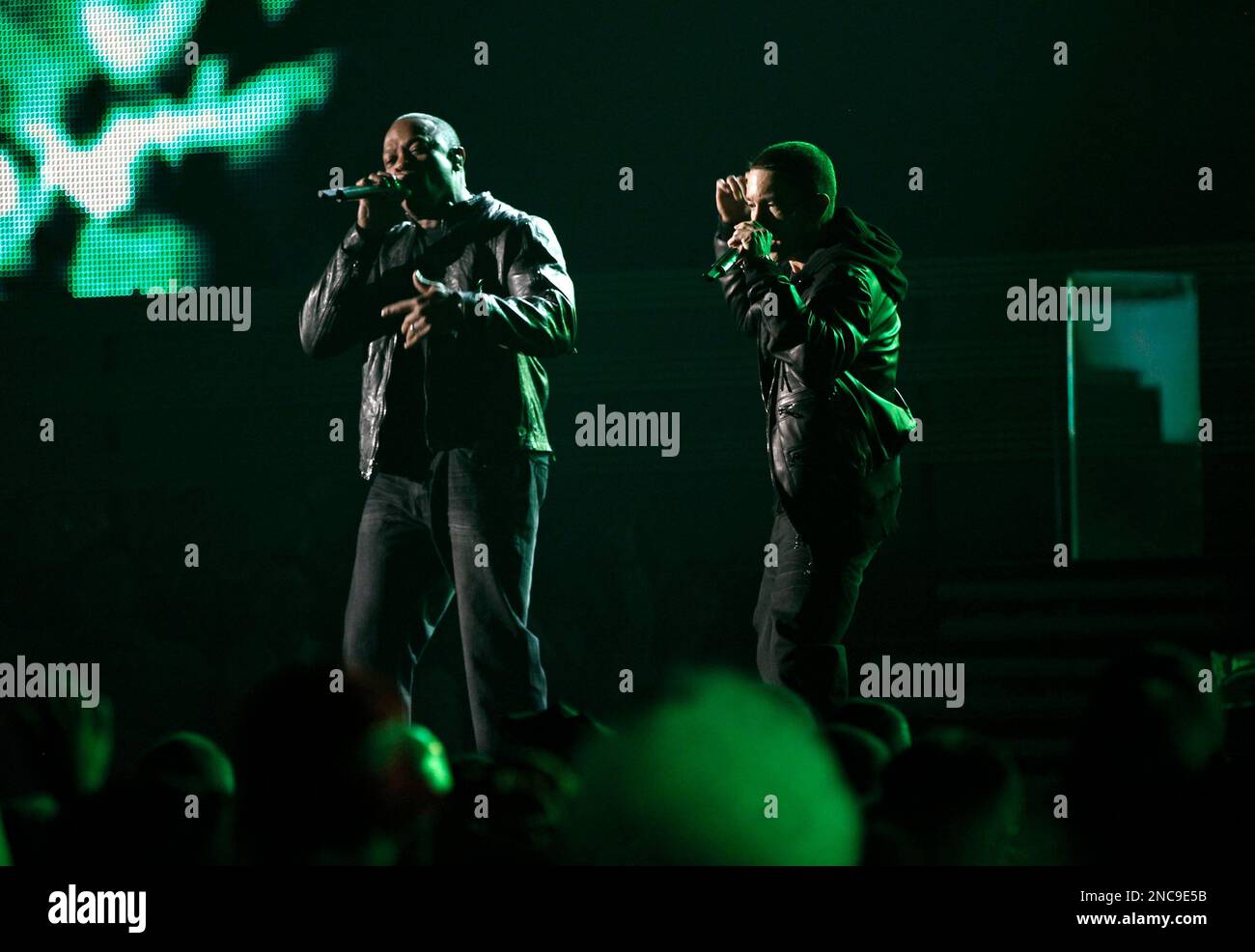 Dr. Dre, left, and Eminem perform at the 53rd annual Grammy Awards on ...