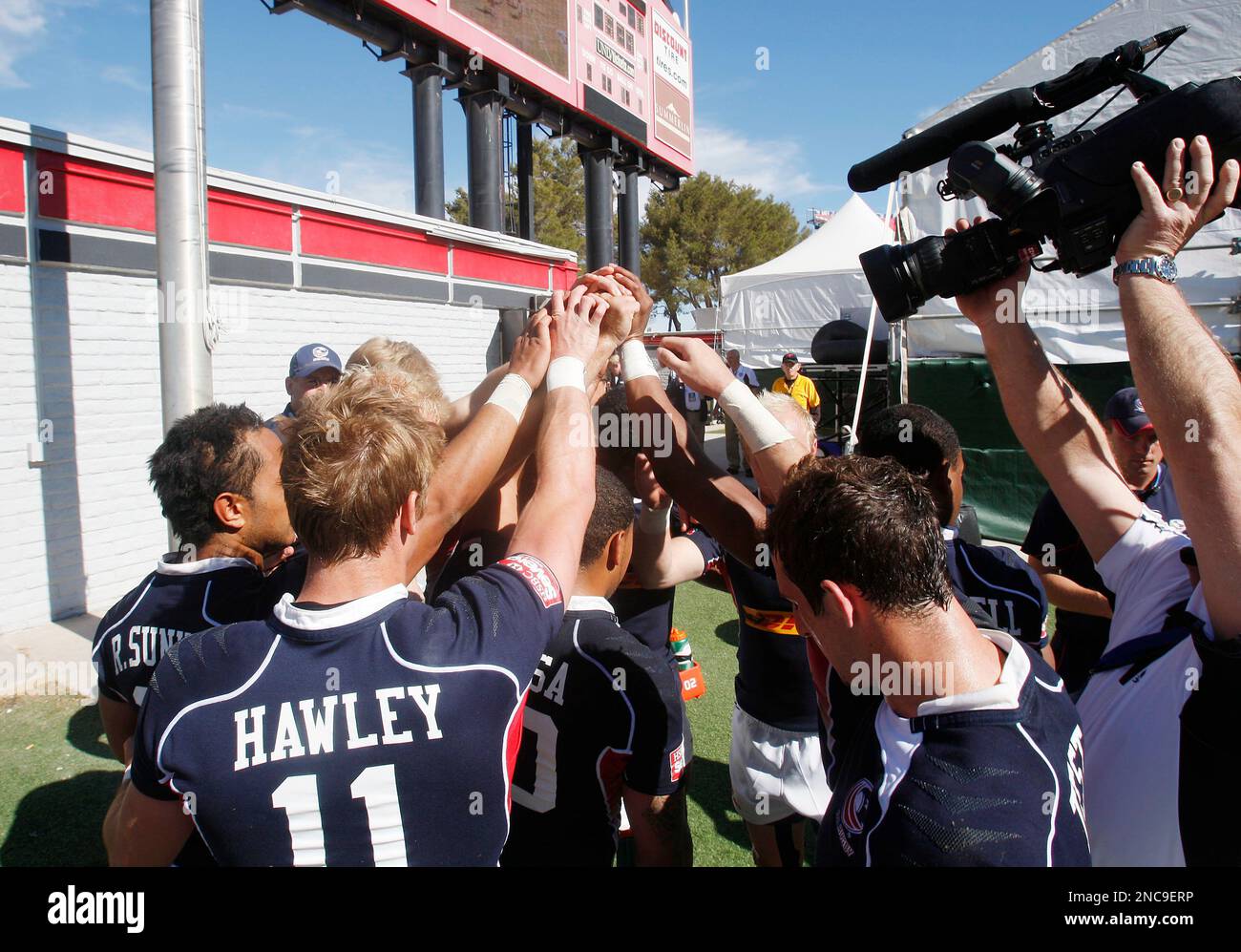 Team USA gathers following a match during the USA Sevens International ...