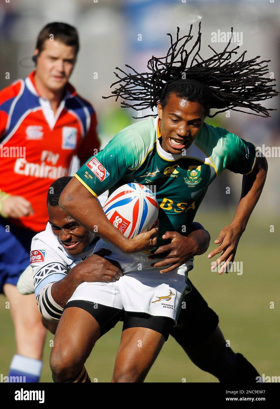 Fiji's Emosi Vucago takes down Cecil Afrika during the USA Sevens ...