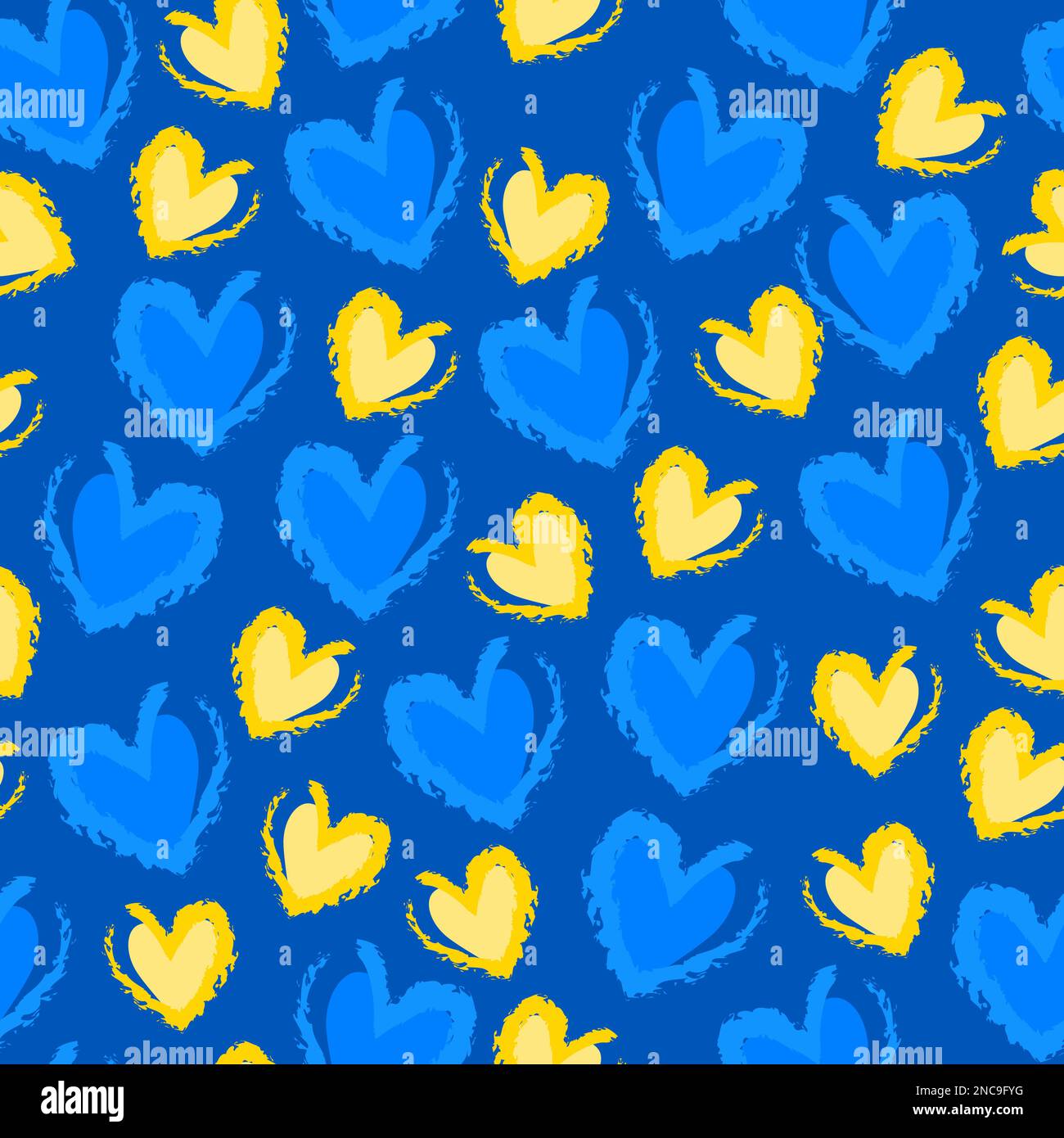 Seamless Pattern with Cute Chalk Blue and Yellow hearts on navy ...