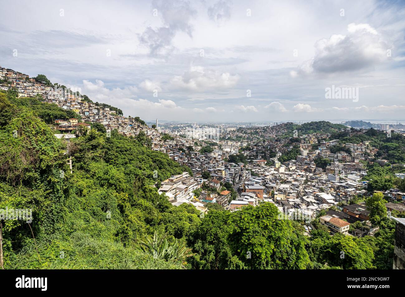 Favela of Rio de Janeiro, Brazil. Colorful houses in a hill. Zona Sul ...