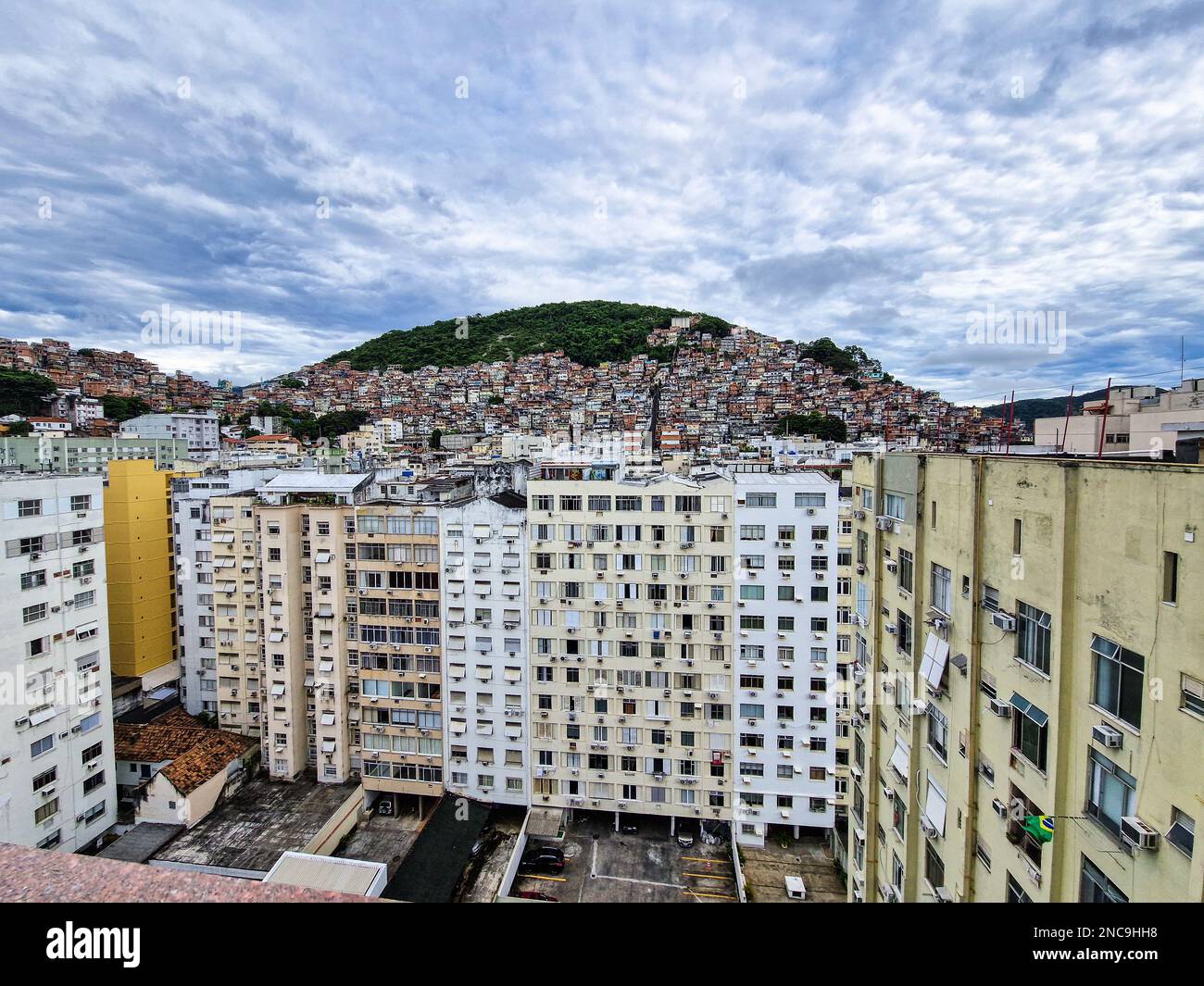 Favela of Rio de Janeiro, Brazil. Colorful houses in a hill. Zona Sul ...