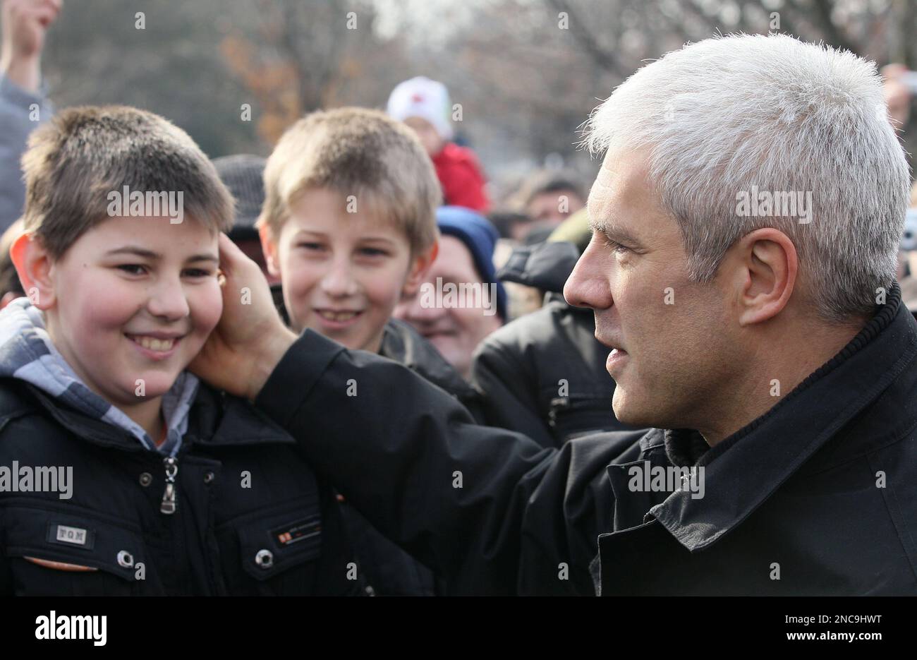 Serbia's President Boris Tadic, right, gestures during talks with child ...