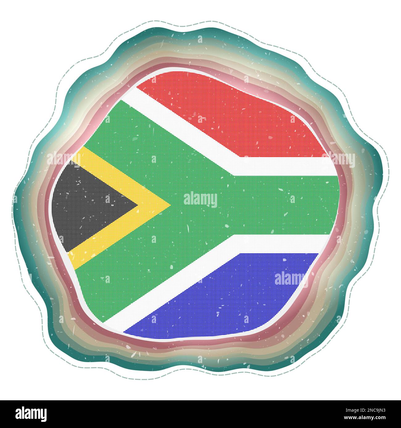 South Africa flag in frame. Badge of the country. Layered circular sign around South Africa flag ...