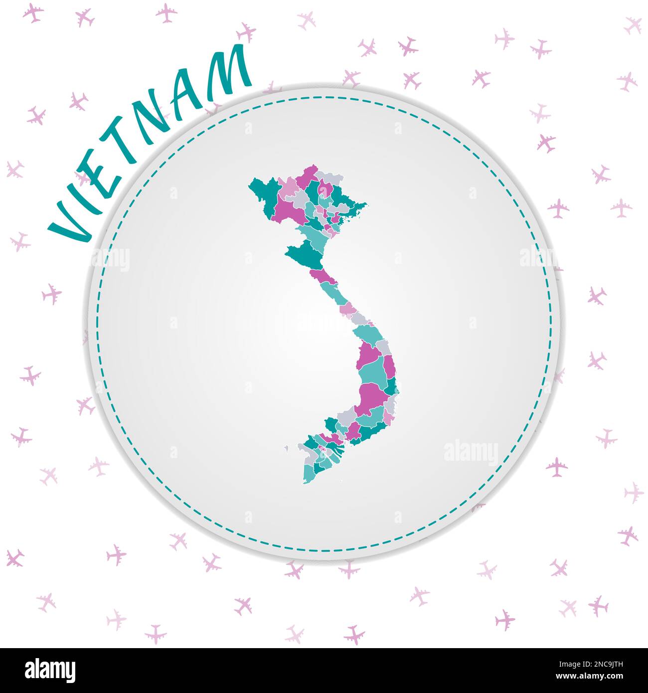 Vietnam map design. Map of the country with regions in emerald-amethyst ...