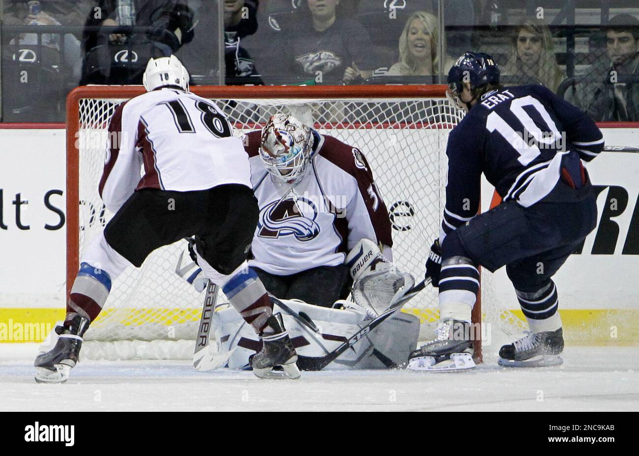 Nashville Predators left wing Martin Erat (10) scores against Colorado ...