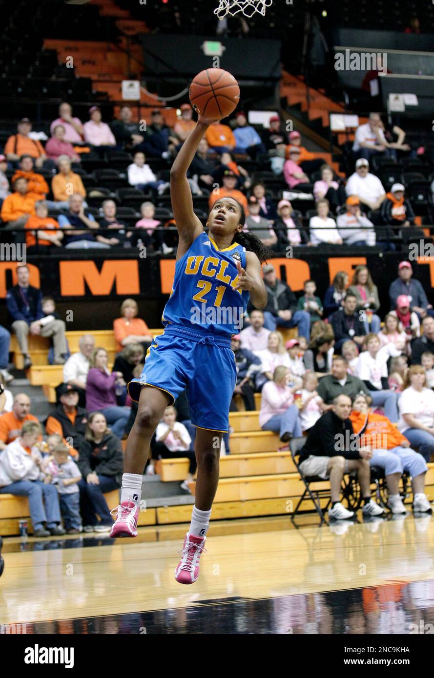 UCLA's Doreena Campbell (21) lays the ball up during the second half of ...