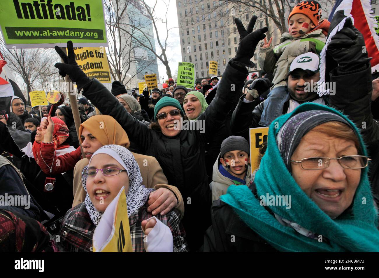 Sara Soliman, center, from the Queens borough of New York, takes part ...