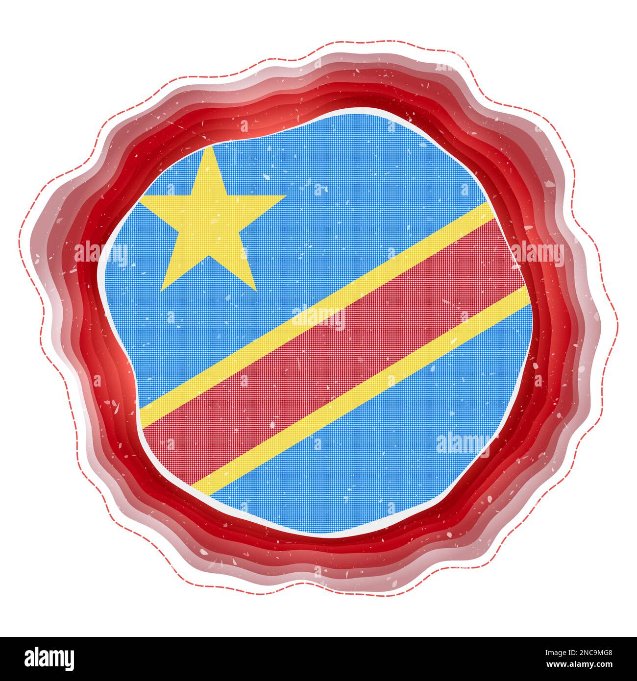 DR Congo flag in frame. Badge of the country. Layered circular sign around DR Congo flag. Cool ...