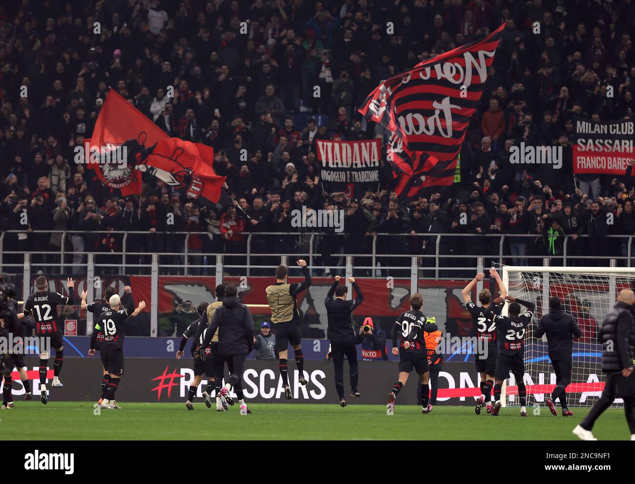 AC Milan players celebrate in front of their fans after the UEFA ...