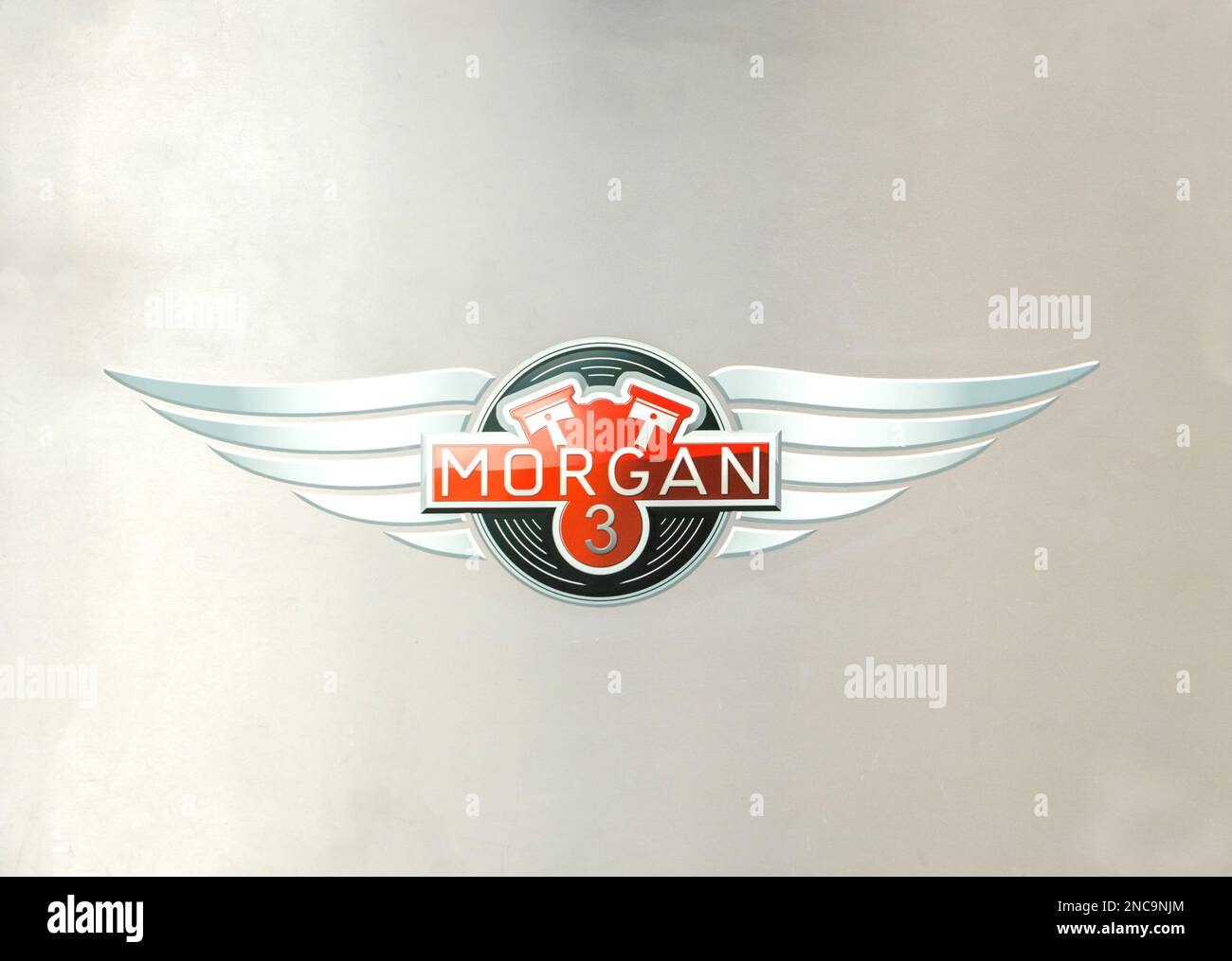 MORGAN 3-Wheeler badge on bonnet hood closeup Stock Photo - Alamy