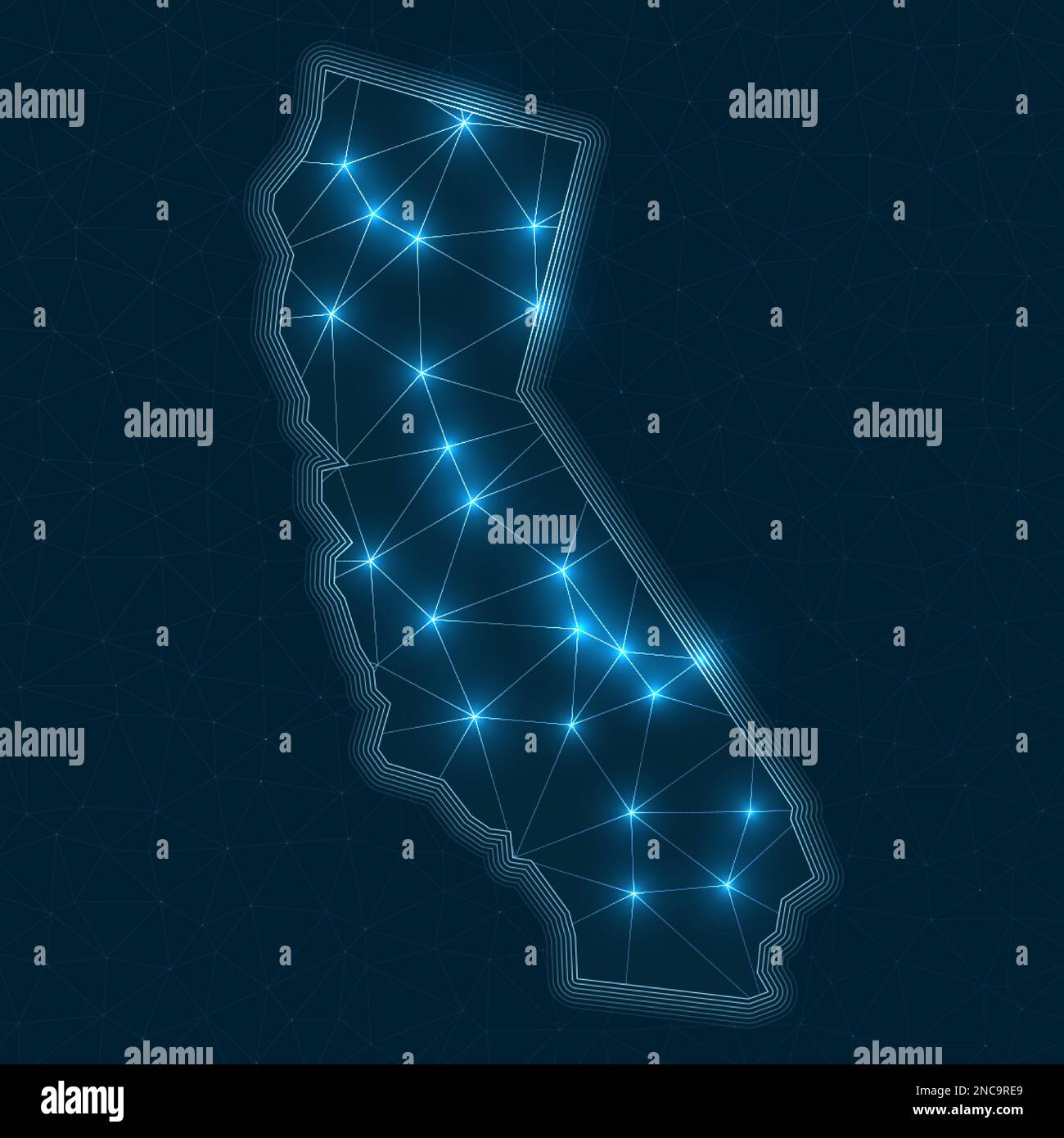 California network map. Abstract geometric map of the us state. Digital ...