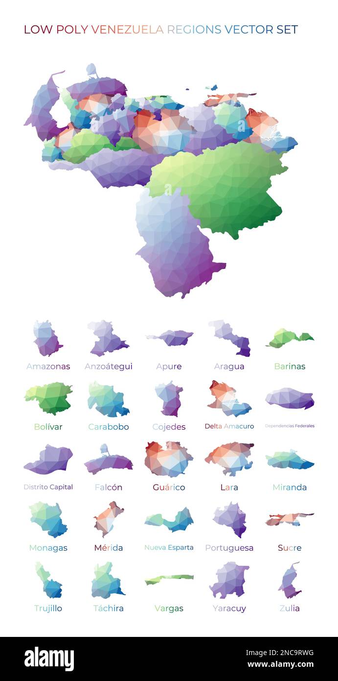 Venezuelan low poly regions. Polygonal map of Venezuela with regions ...