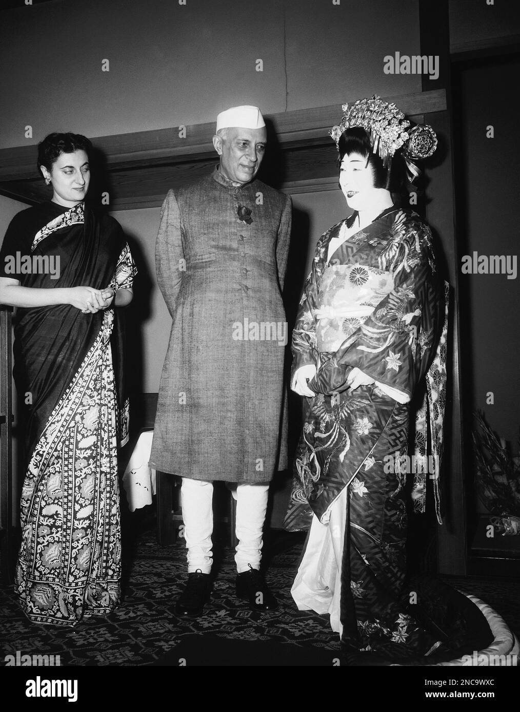 Indian Prime Minister Jawaharlal Nehru and his daughter Indira Gandhi ...
