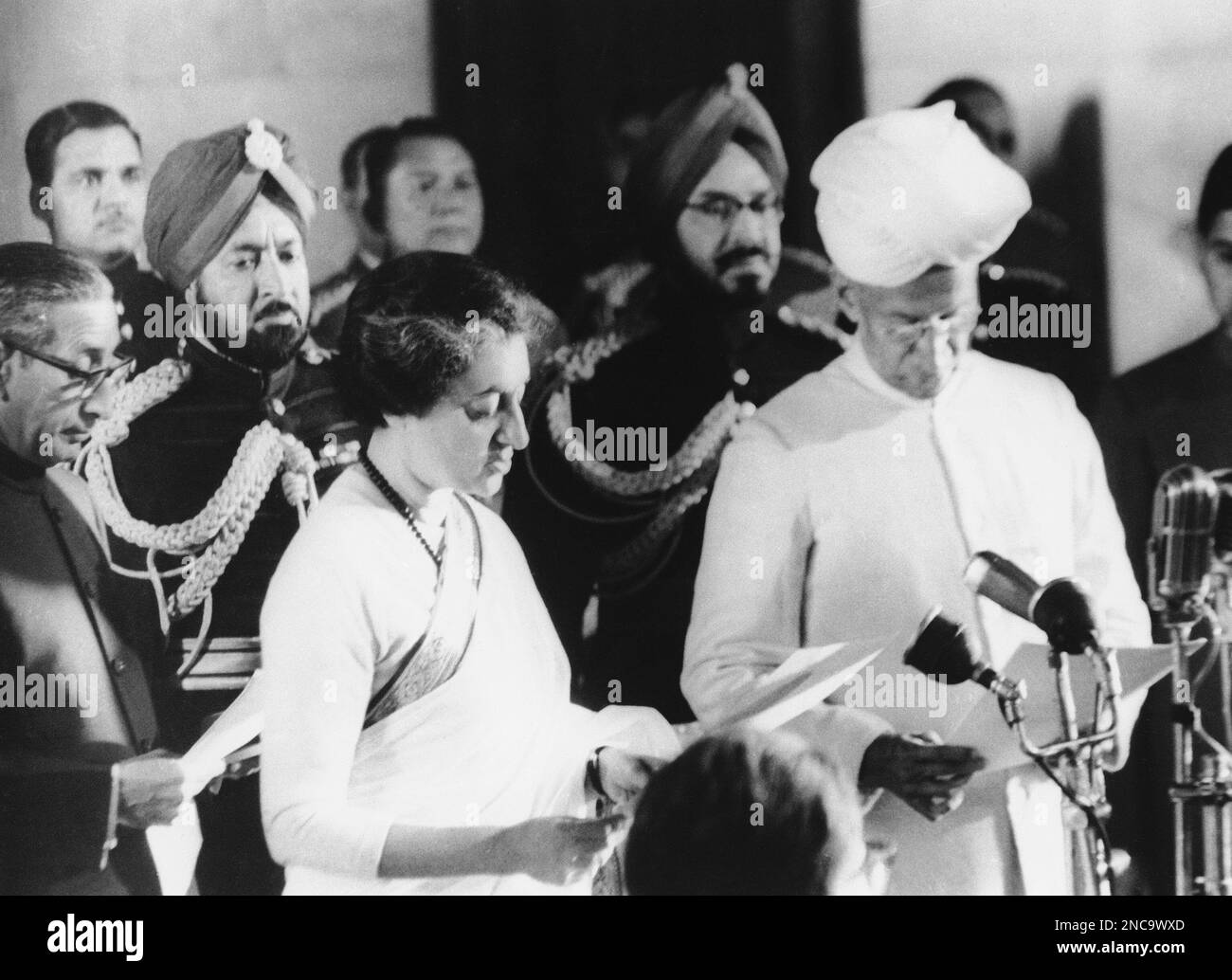 Mrs. Indira Gandhi reads her oath of office as India’s new prime ...