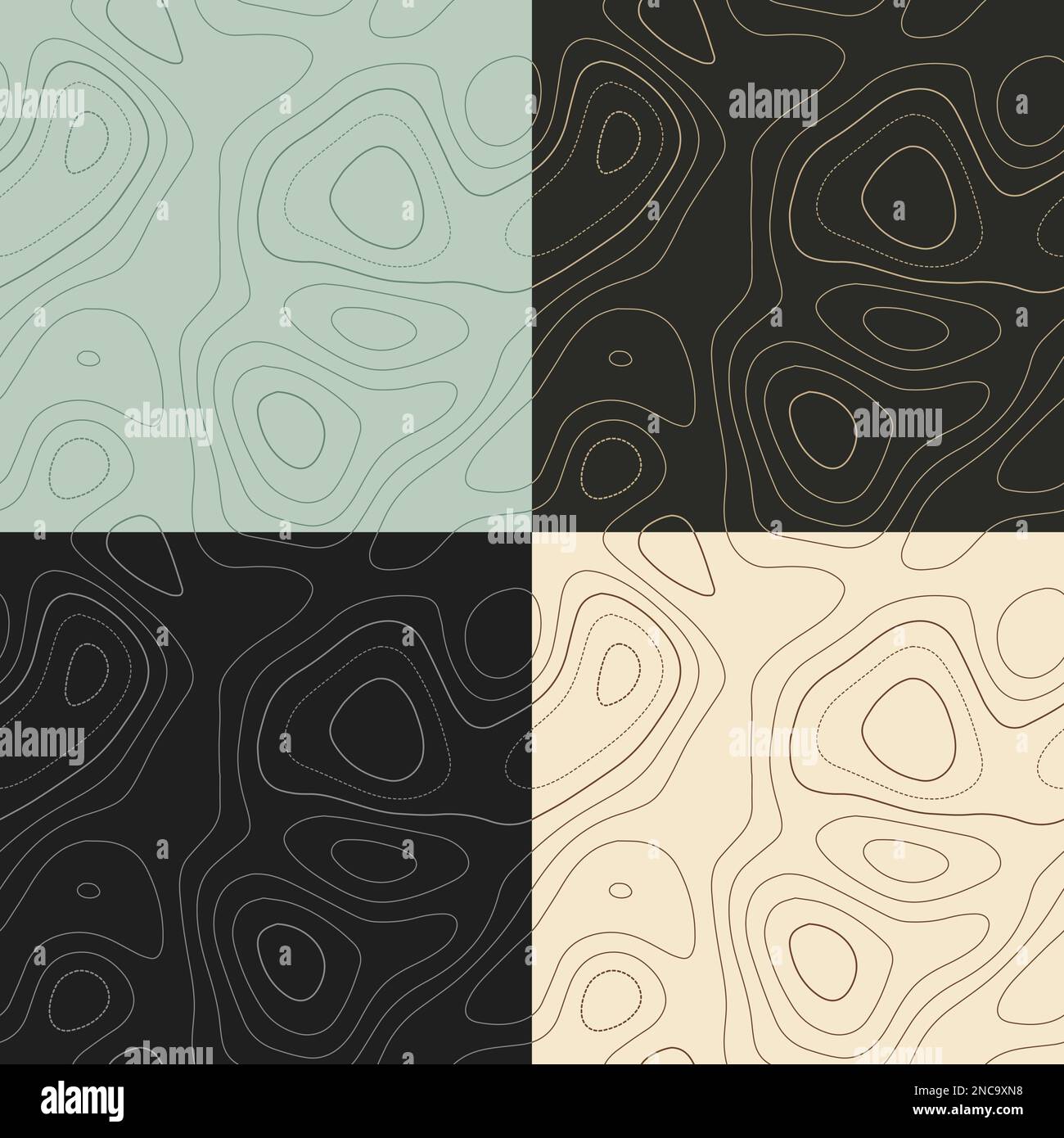 Topography patterns. Seamless elevation map tiles. Beautiful isoline ...