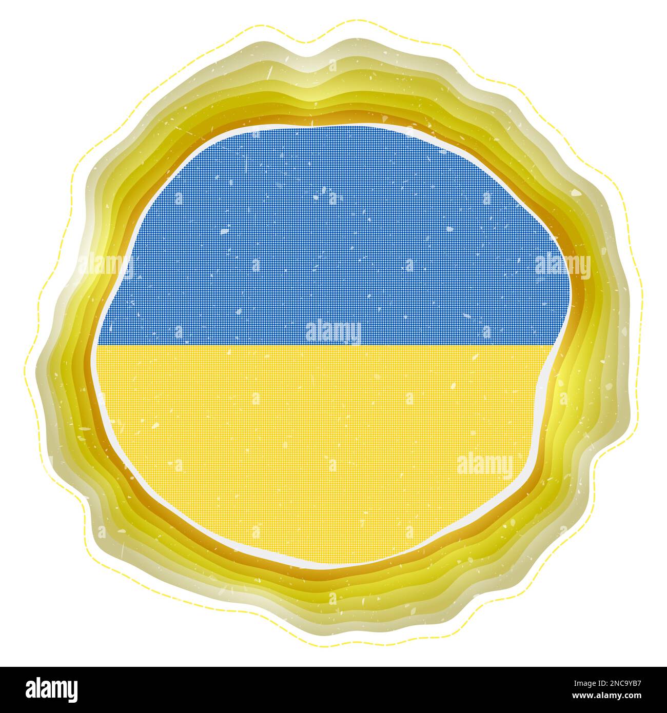 Ukraine flag in frame. Badge of the country. Layered circular sign ...