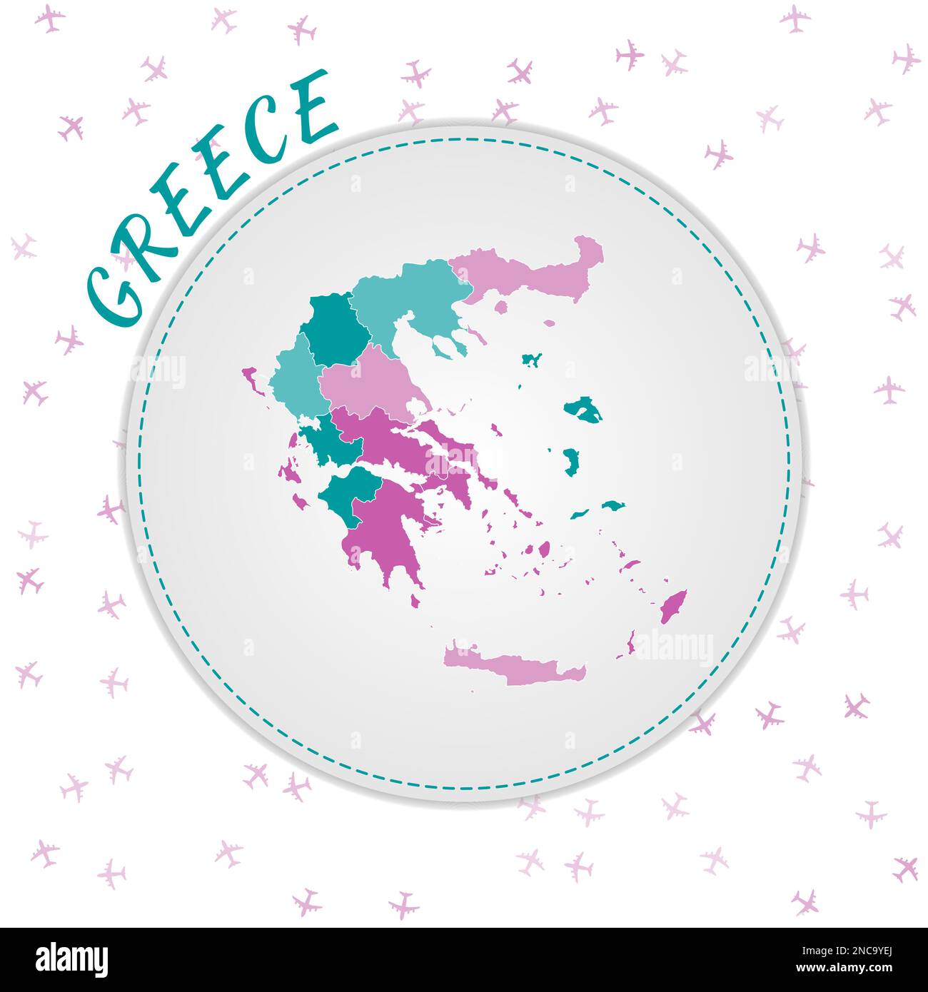 Greece map design. Map of the country with regions in emerald-amethyst ...