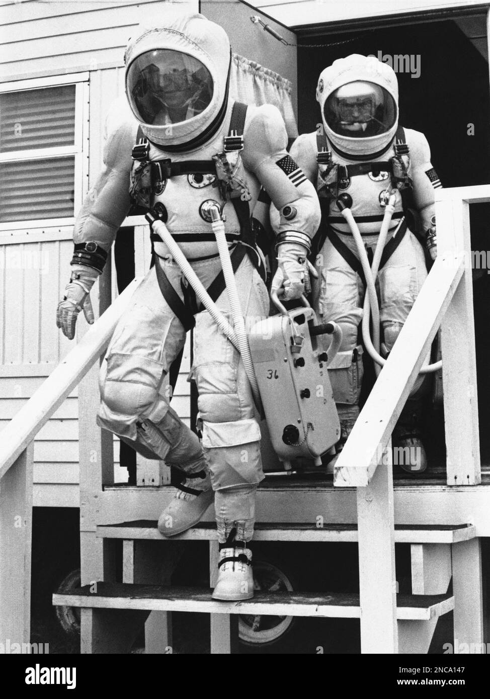 Gemini 7 twin astronauts James Lovell, left, and Frank Borman, all ...