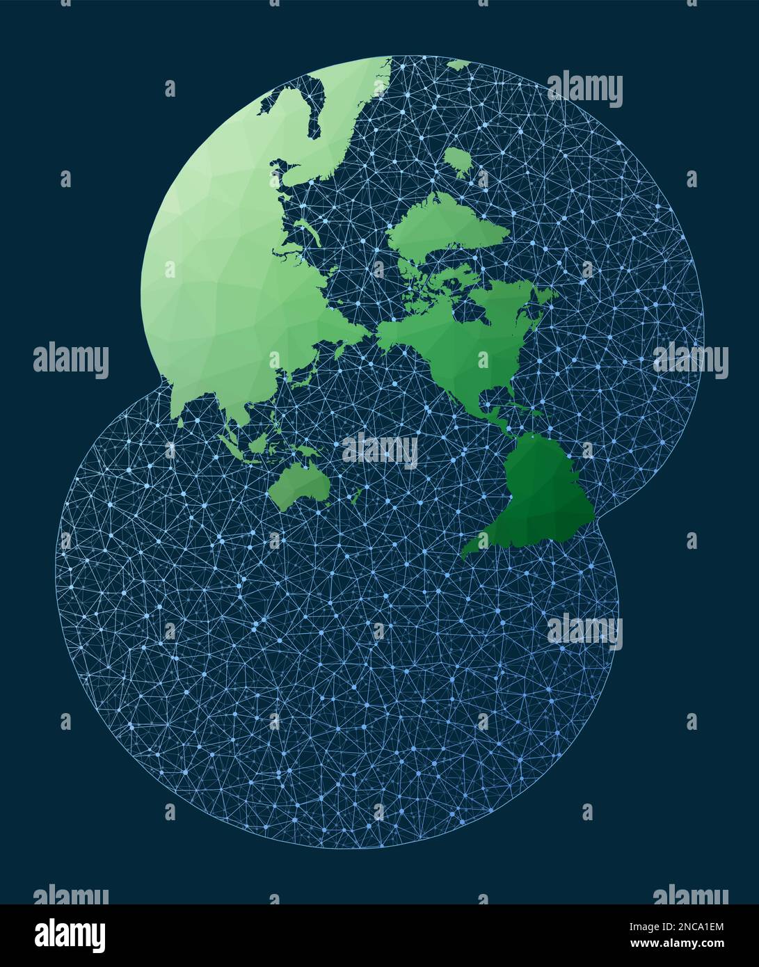 Network Map Of The World Modified Stereographic Lee Projection Green Low Poly World Map With