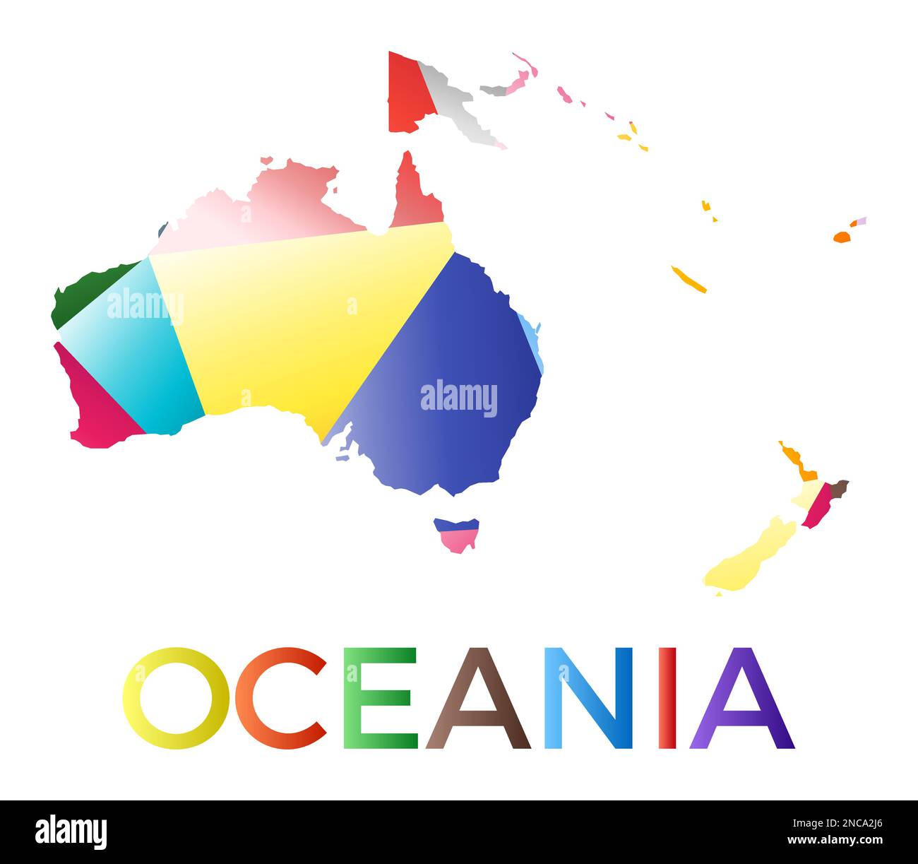 Bright colored Oceania shape. Multicolor geometric style continent logo ...