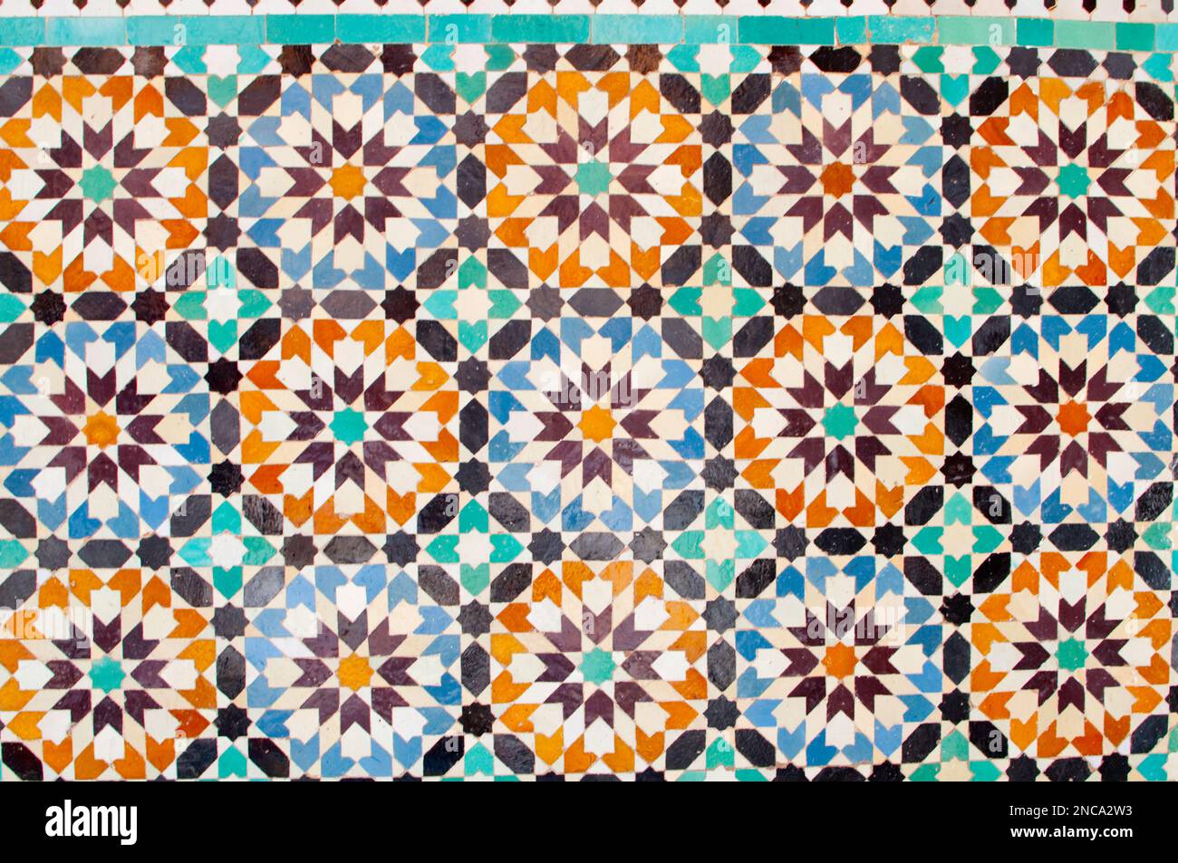 Background. Tiles with floral pattern in blue and orange. Morocco Stock ...