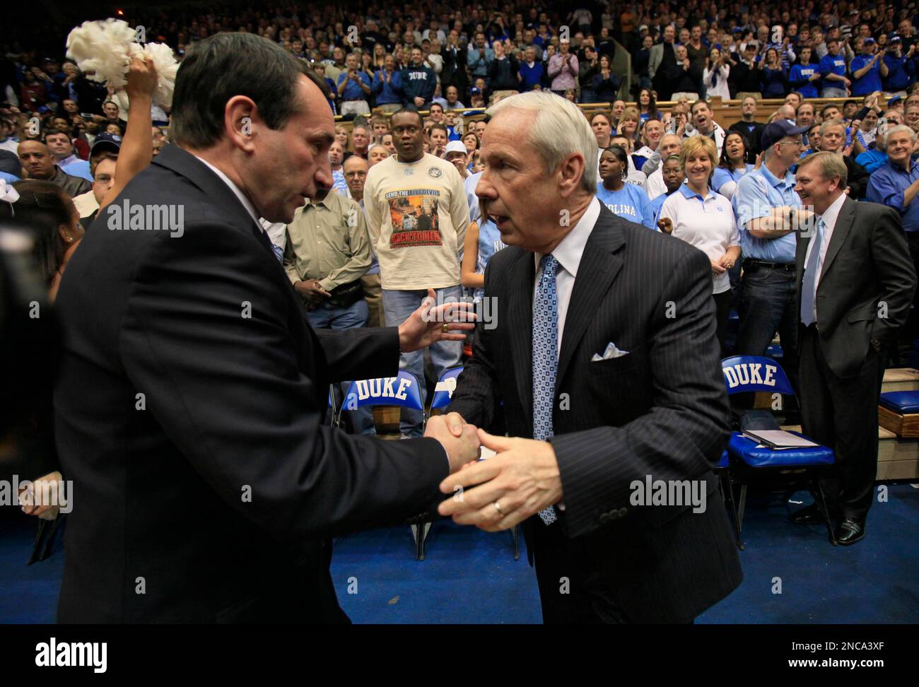 Duke coach Mike Krzyzewski, left, and North Carolina coach Roy Williams ...
