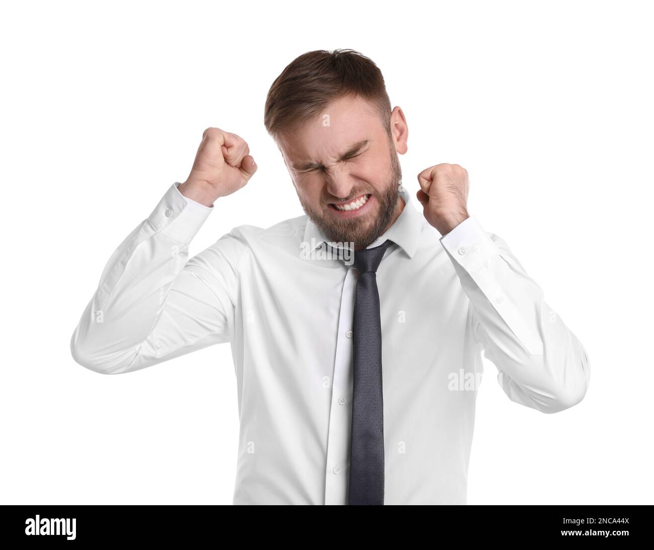 Portrait of emotional businessman on white background. Personality ...