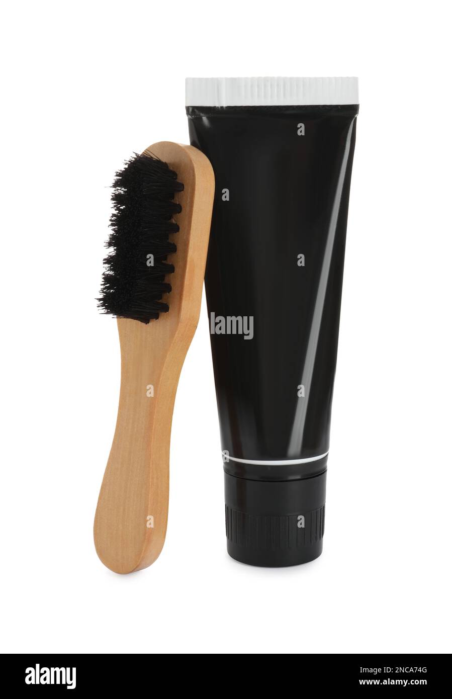 Brush and shoe care product on white background Stock Photo - Alamy