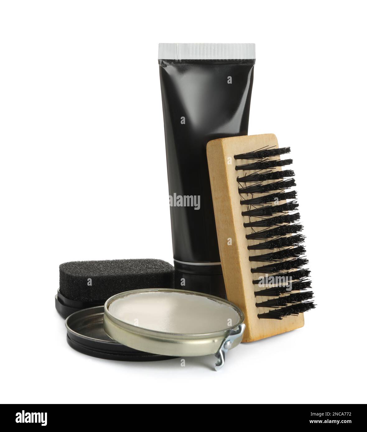 Set of shoe care products on white background Stock Photo - Alamy