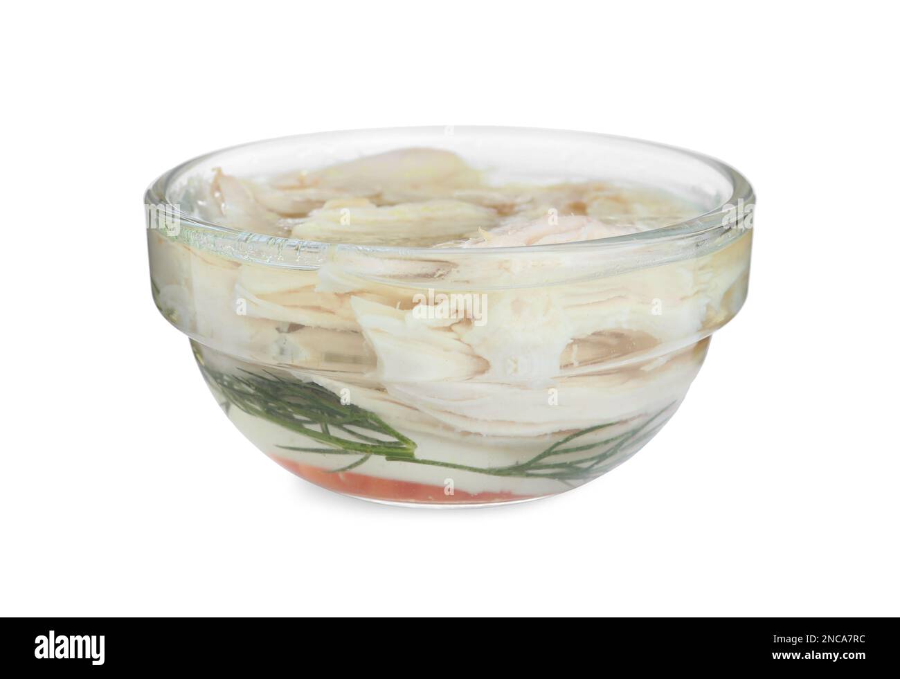 Delicious chicken aspic in glass bowl isolated on white Stock Photo - Alamy