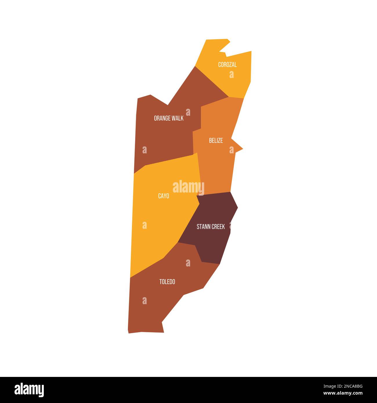 Belize political map of administrative divisions - districts. Flat ...