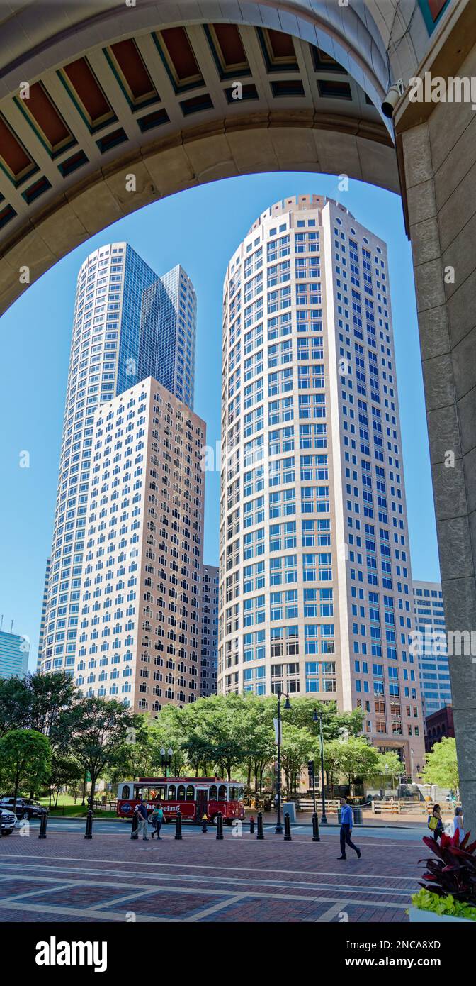 Boston's International Place, framed in the arch of Rowes Wharf Stock ...