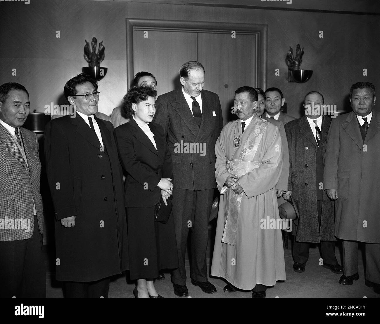 A delegation of Kalmuks, a Mongol Buddhist people who accuse the soviet ...